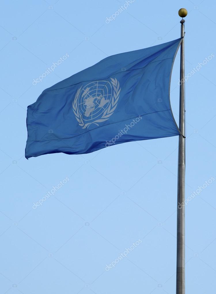 United Nations Flag in the front of UN Headquarter in New York – Stock ...