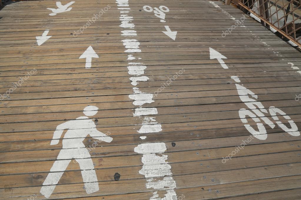 Bicycle and pedestrian path on the wooden pedestrian walkway on the ...
