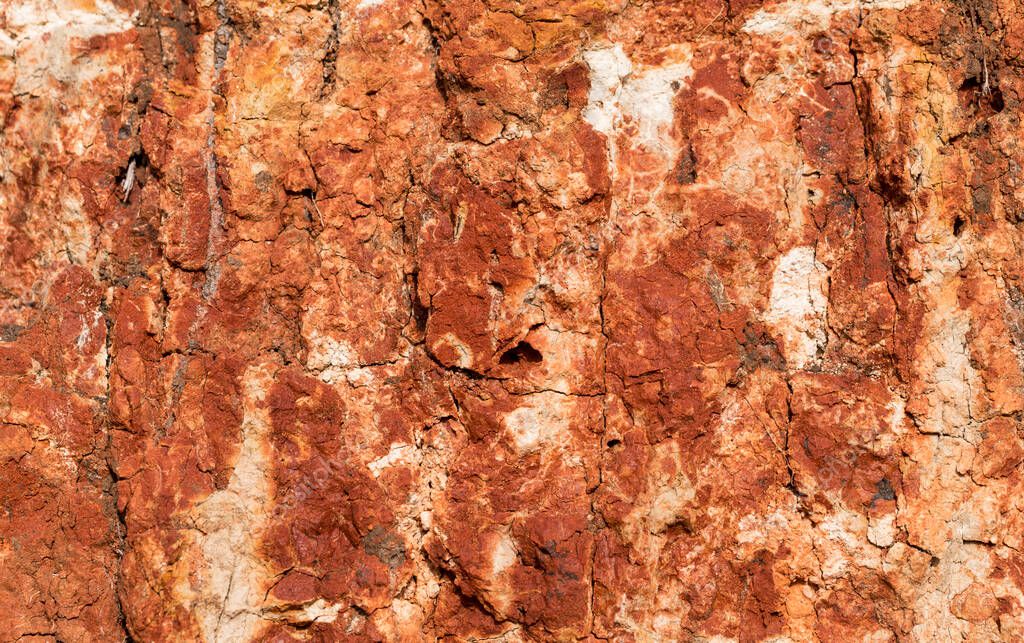 Sedimentary rocks with a high content of iron oxide. Red soil, loam ...