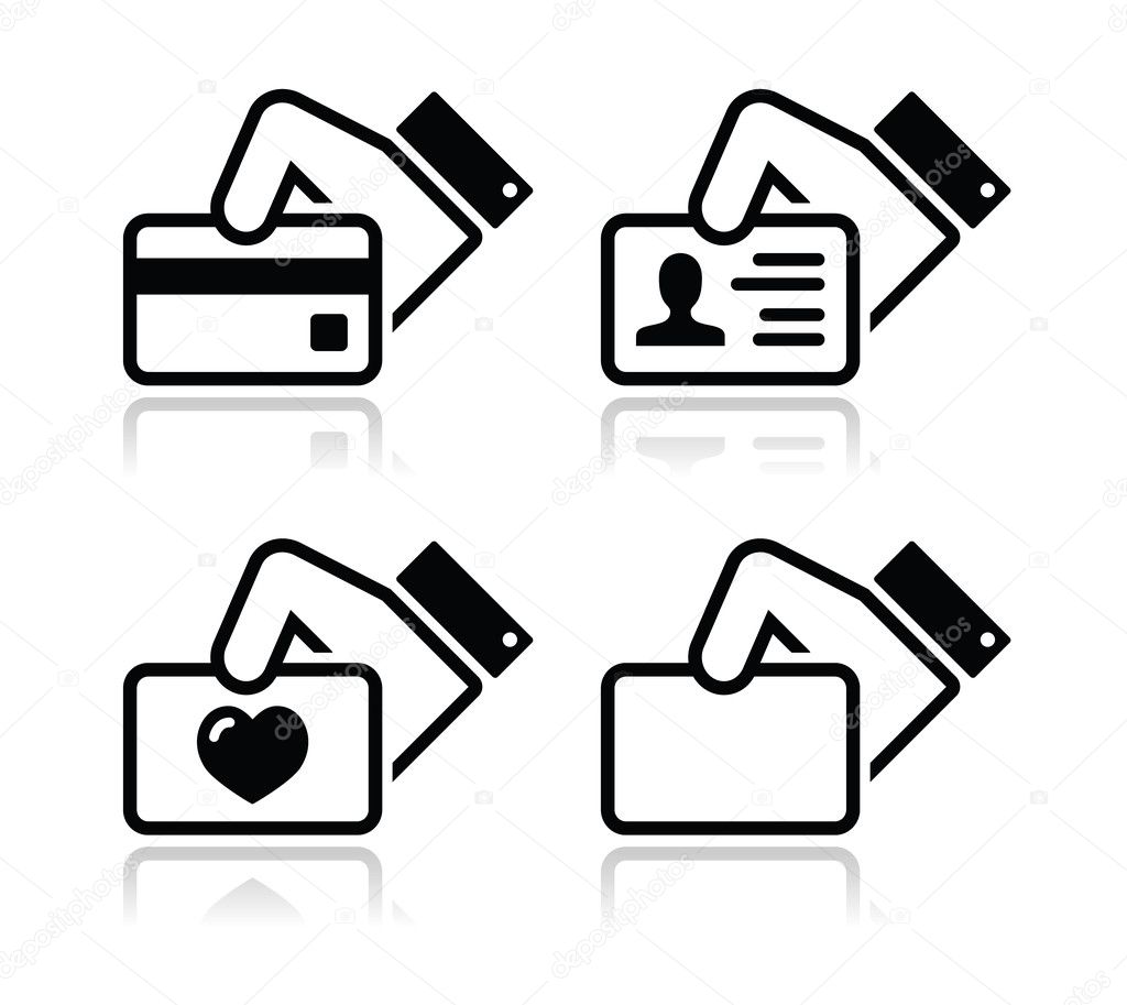Hand holding credit card, business card, ID icons set Stock Vector by ...