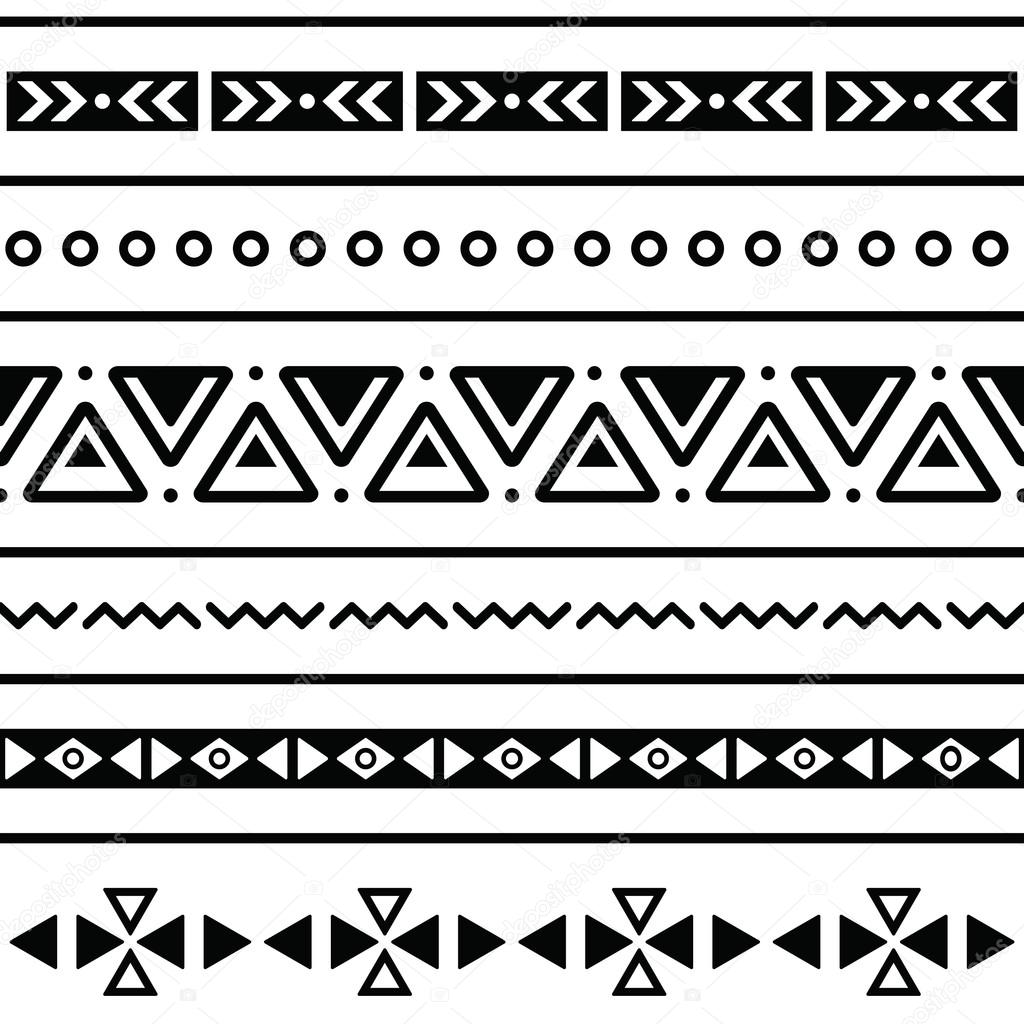 Aztec seamless pattern, tribal black and white background Stock Vector ...