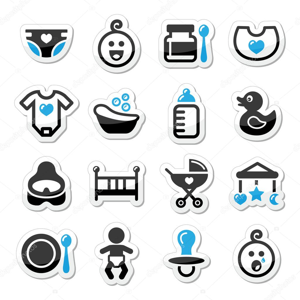 Baby , childhood vector icons set isolated on white — Stock Vector ...