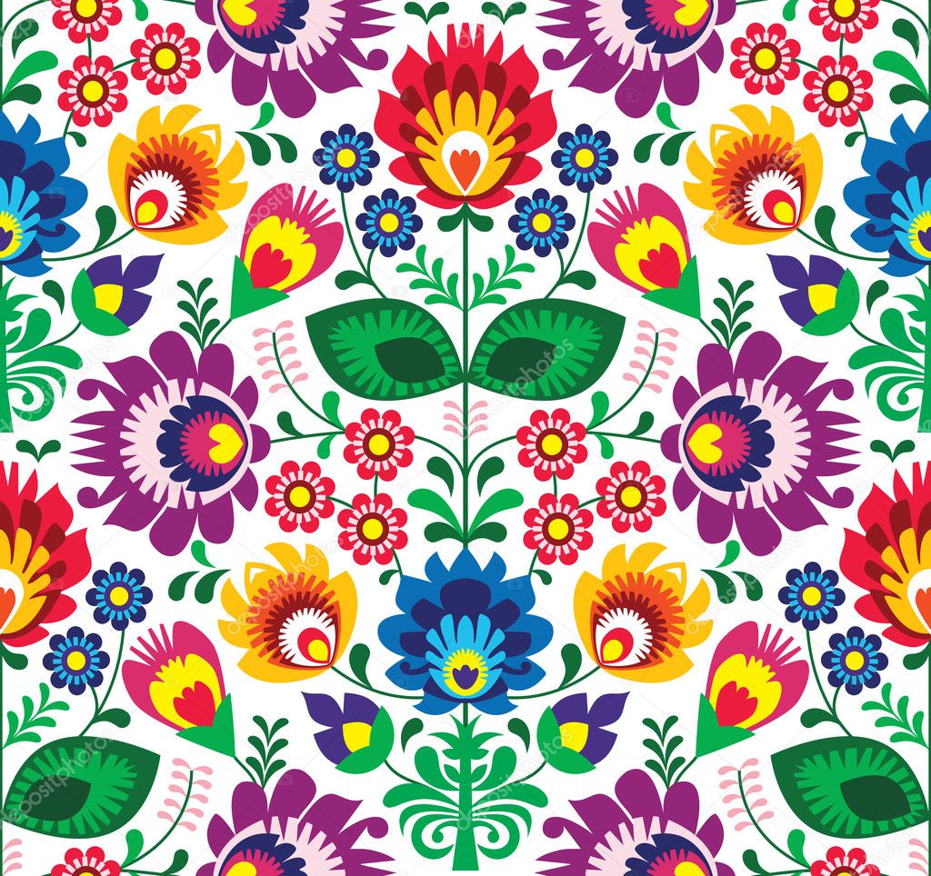 Seamless traditional floral polish pattern - ethnic background — Stock ...