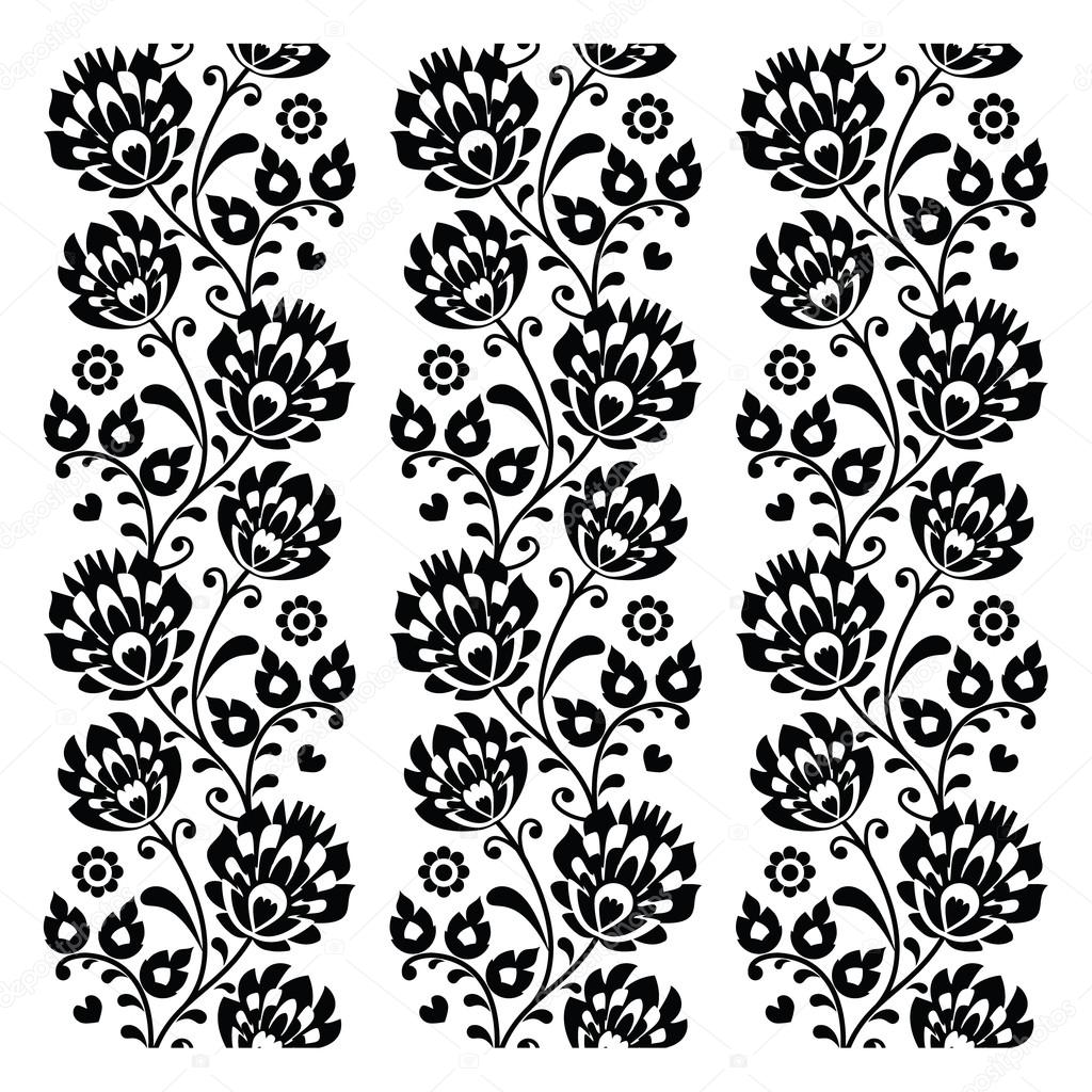 Seamless traditional folk polish pattern in black - seamless embroidery ...