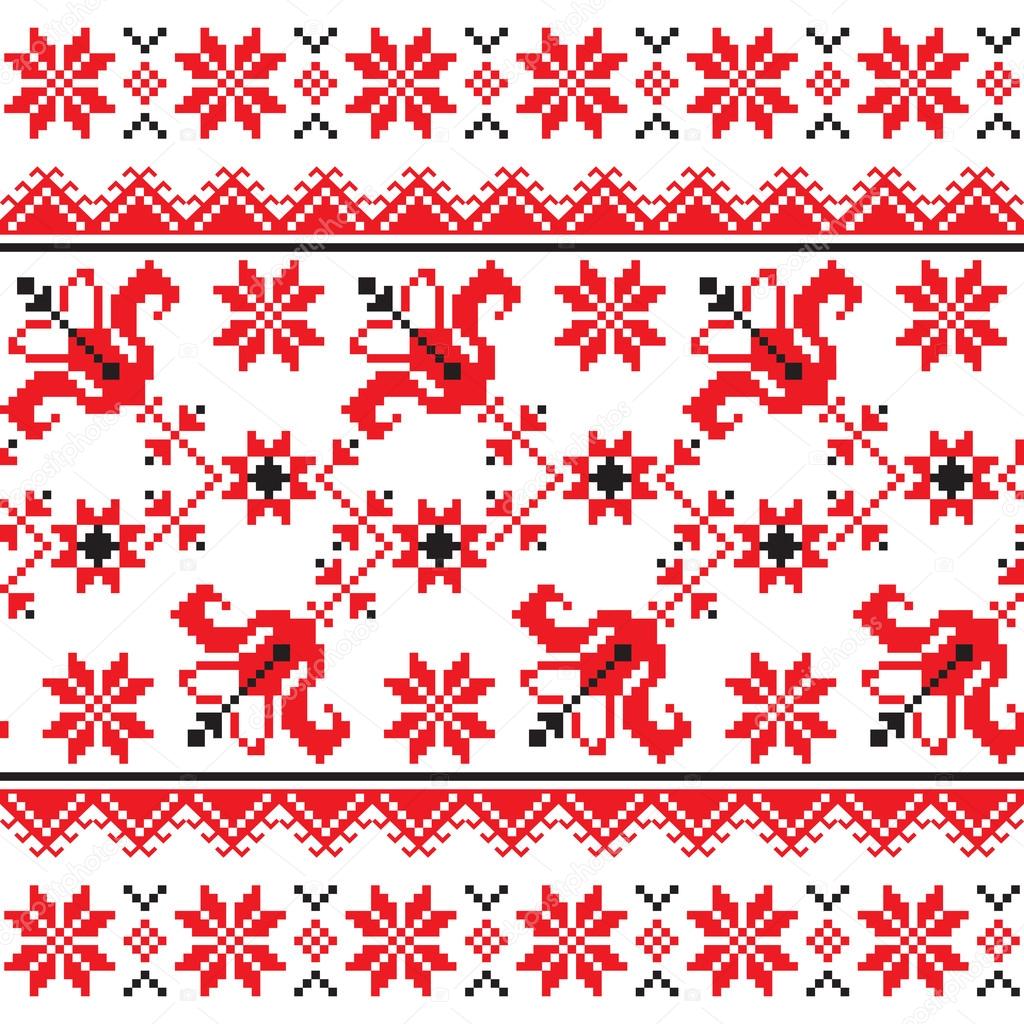 Ukrainian, Slavic Traditional folk knitted red emboidery pattern ...