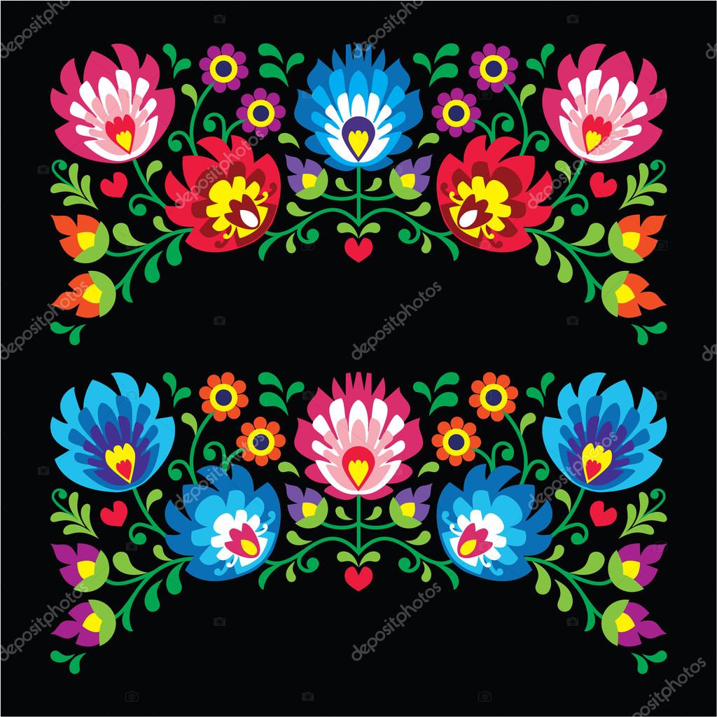 Polish floral folk embroidery patterns for card on black - Wzory ...