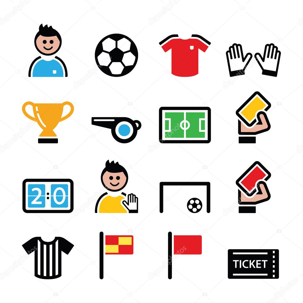 Juego de iconos vectoriales coloridos de fútbol o fútbol 2024