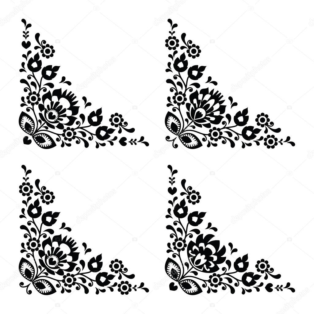 Corner border Polish floral folk embroidery pattern - wzory lowickie ...