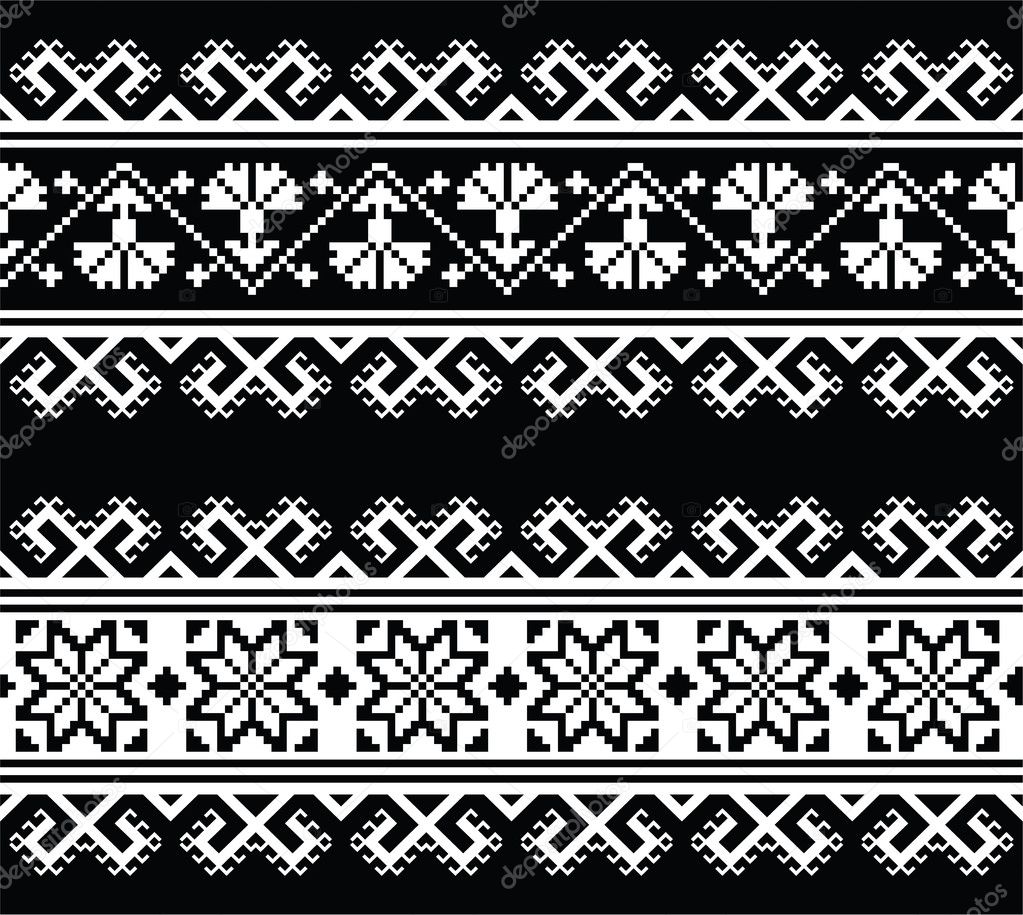 Ukrainian, Slavic seamless folk embroidery pattern on black Stock ...
