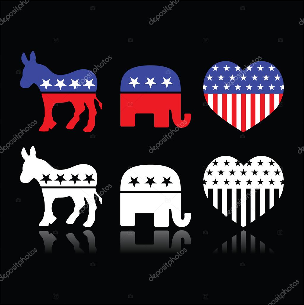 USA political parties symbols - Democrats and Republicans on black ...