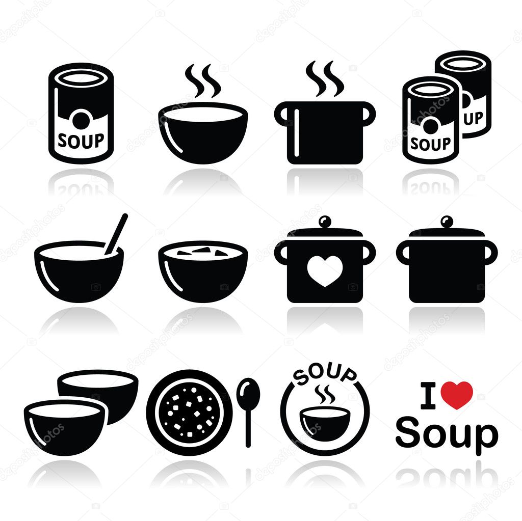 Soup in bowl, can and pot - food icon set — Stock Vector © RedKoala ...