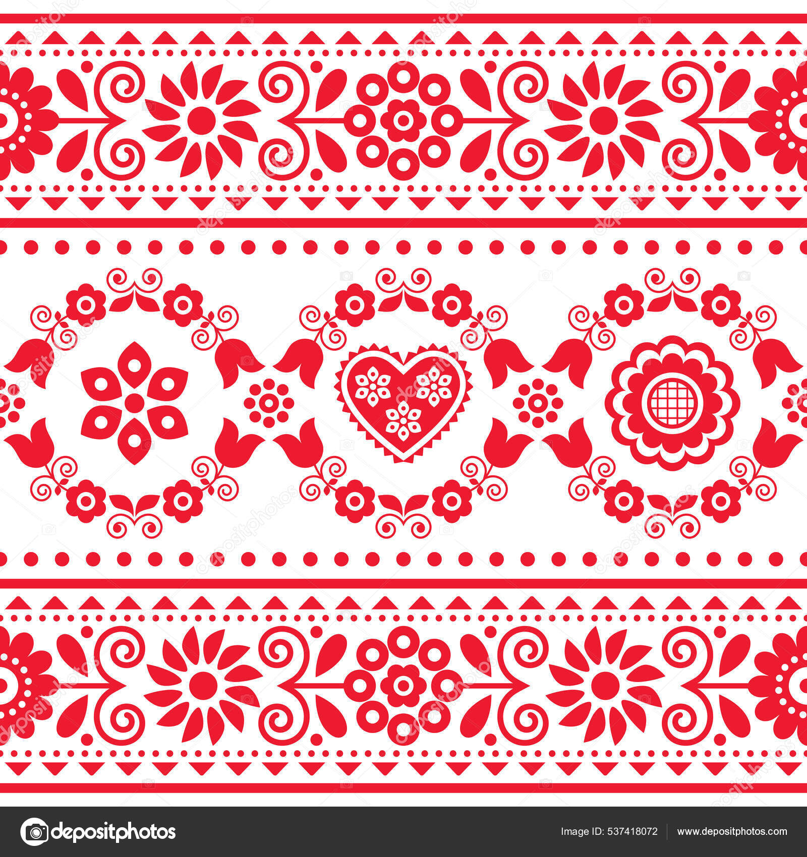 Polish Ethnic Vector Seamless Embroidery Pattern Floral Morif Inspired ...