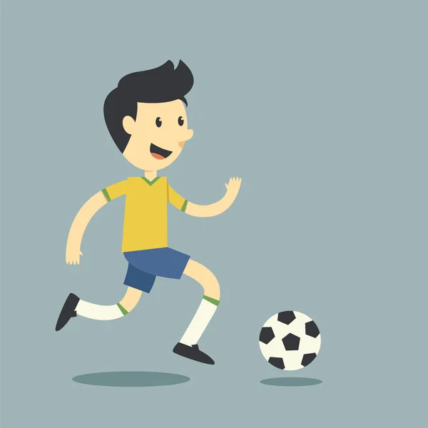 Funny soccer football player wearing blue t-shirt running kickin Stock ...