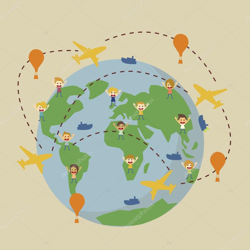 World globe travel map with airplanes — Stock Vector © Tomnamon #44593031