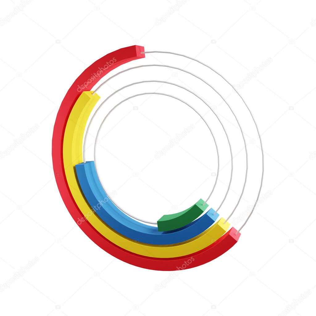 3d círculo gráfico circular se volvió aislado. Diagrama colorido con 4 ...