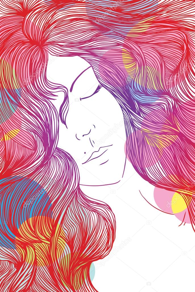 Portrait of young beautiful girl with long hair Stock Vector by ...