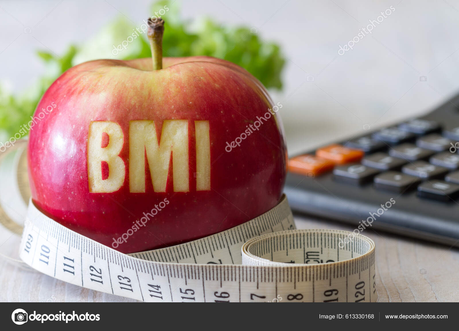 Red Apple Text Bmi Measuring Tape Calculator Diet Healthy Weight — Stock Photo © udra #613330168