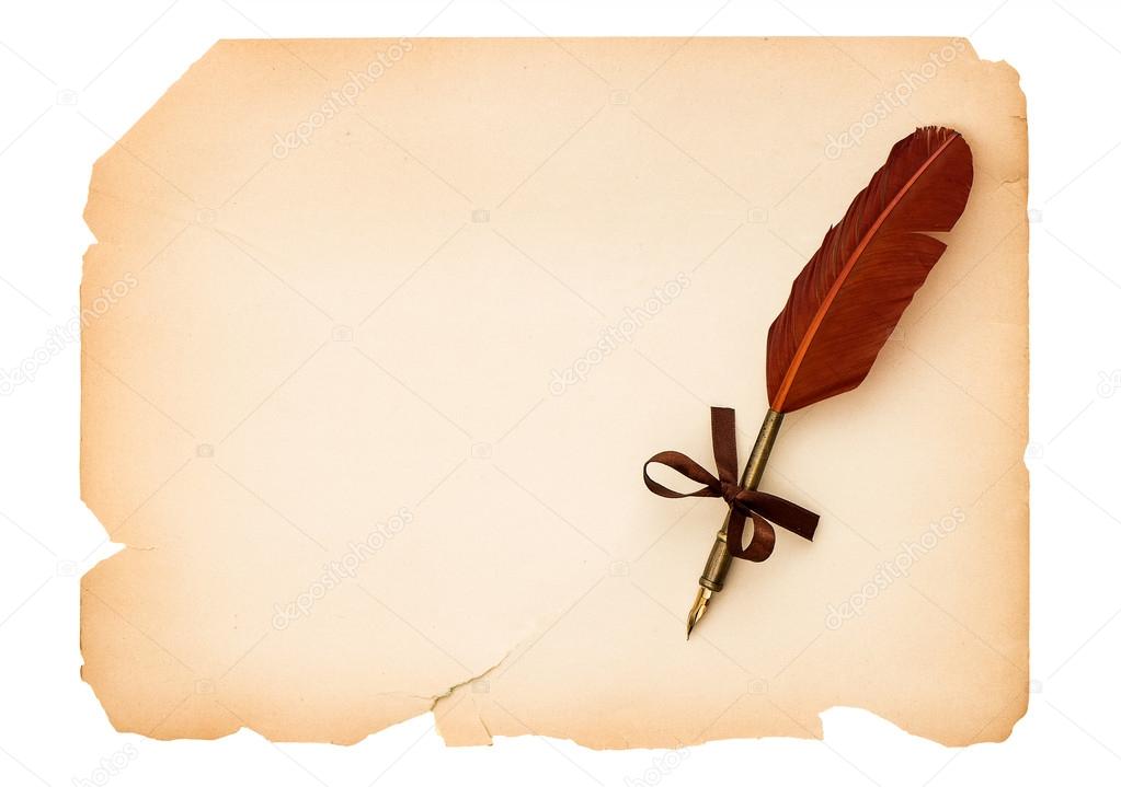 Página de papel en blanco con pluma de tinta antigua: fotografía de ...