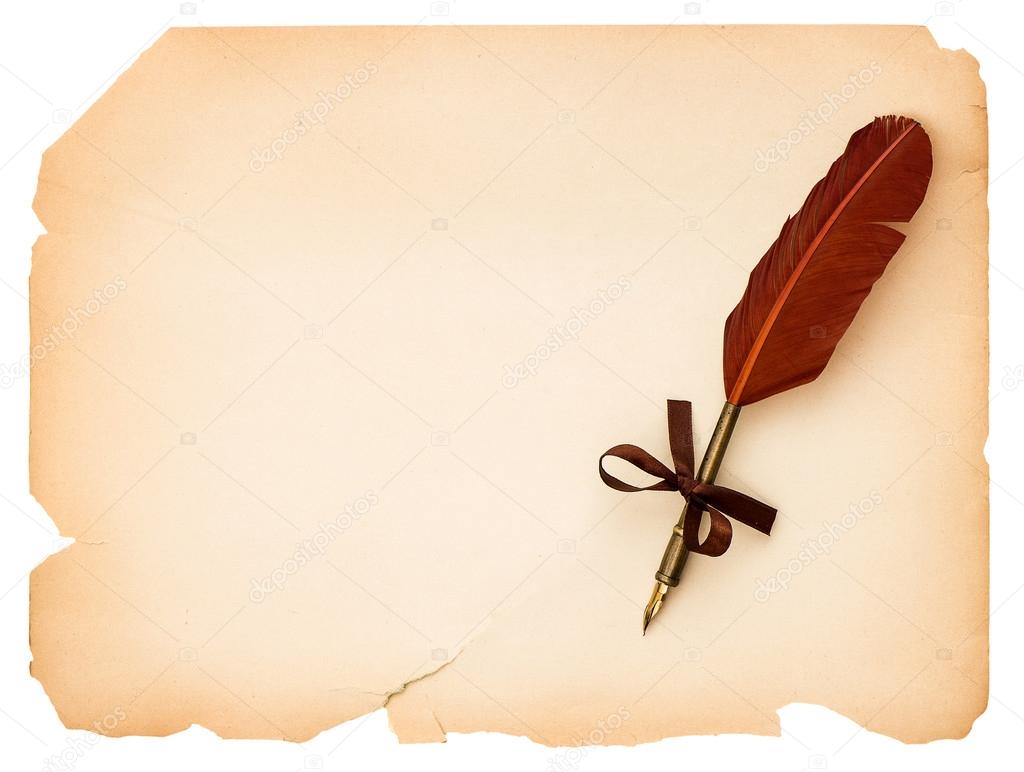 Blank paper page with antique ink feather pen Stock Photo by ...