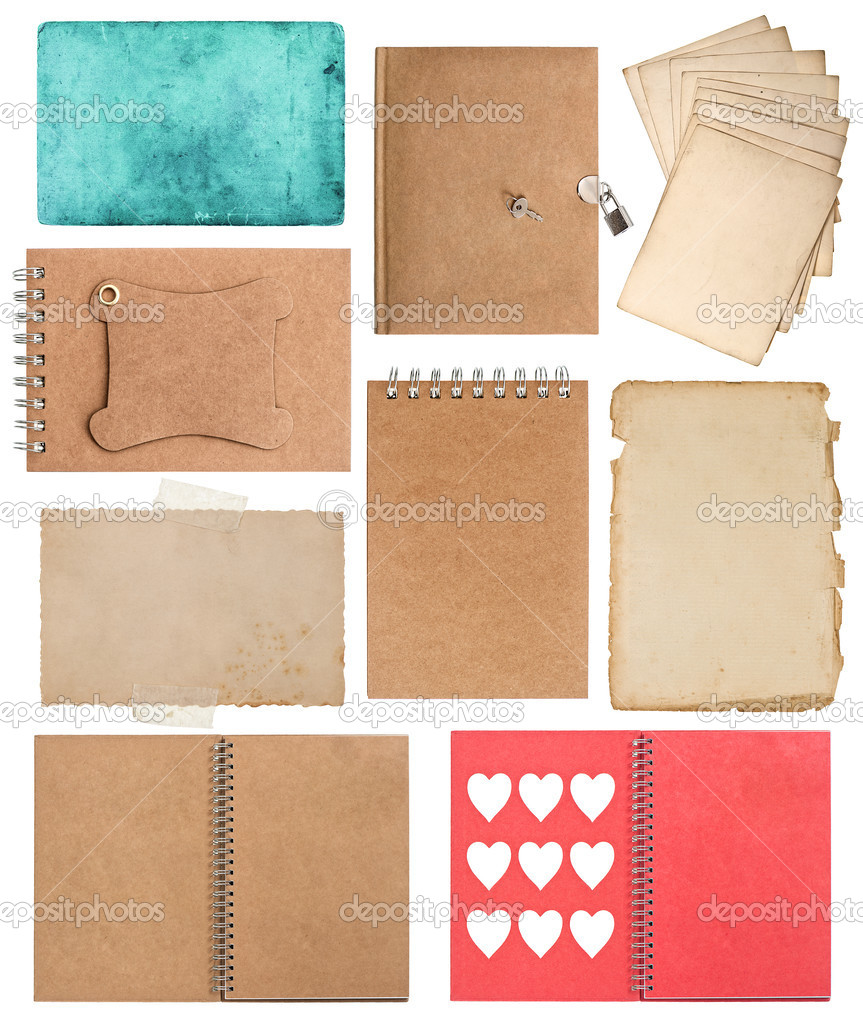 Set of various old paper sheets and ring books Stock Photo by ...