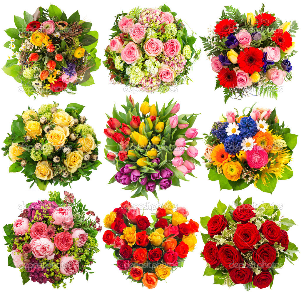 Nine colorful flowers bouquet on white Stock Photo by ©LiliGraphie 45292861