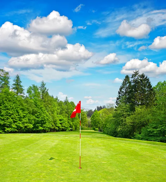 Green golf field with cloudy sky background Stock Photo by ©LiliGraphie ...