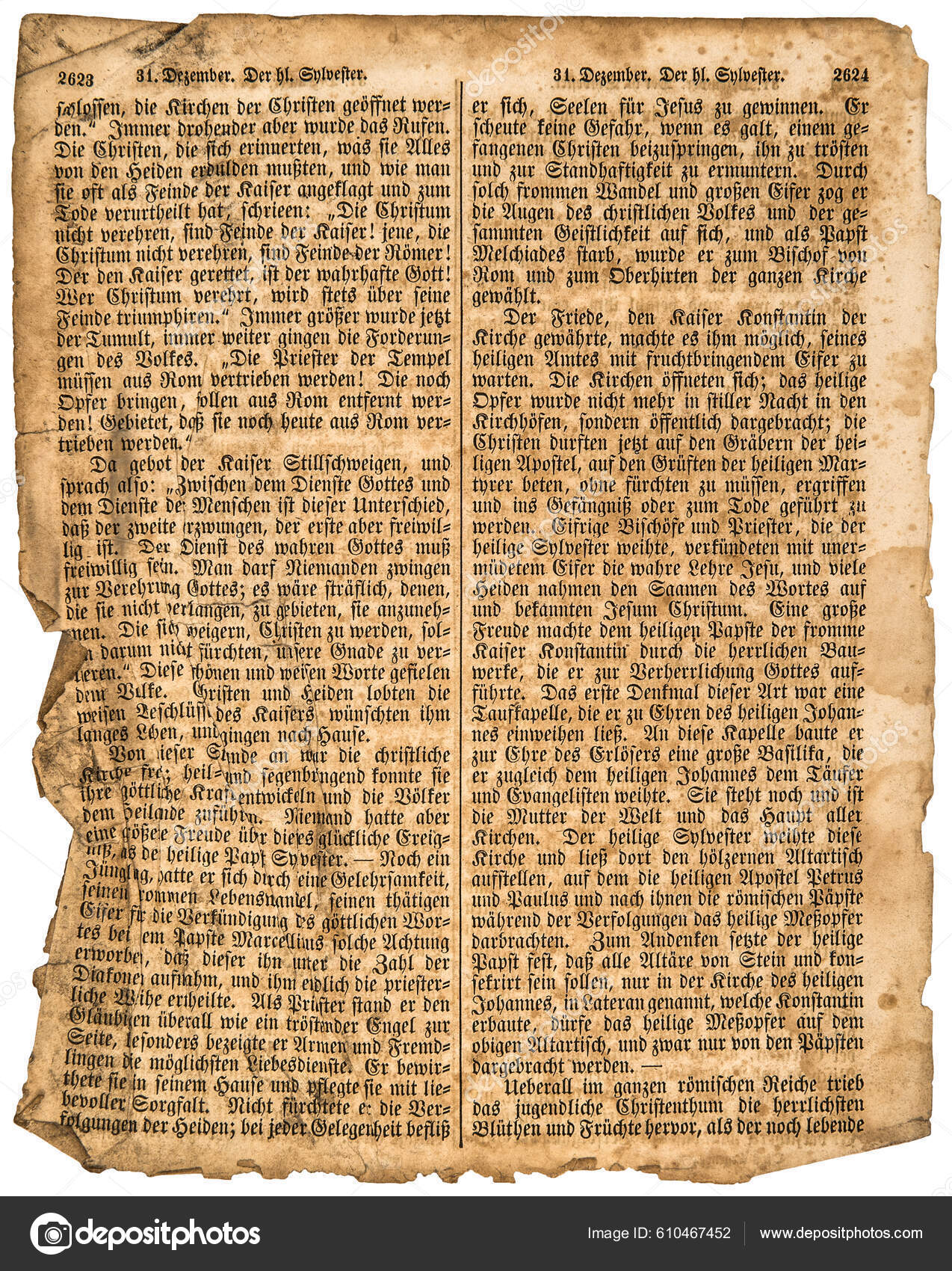 Old Grungy Paper Sheet Ripped Edges Antique Book Page Isolated — Stock ...