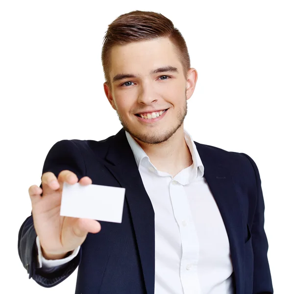 Man with a visit card isolated on white Stock Photo by ©shmeljov 14985031