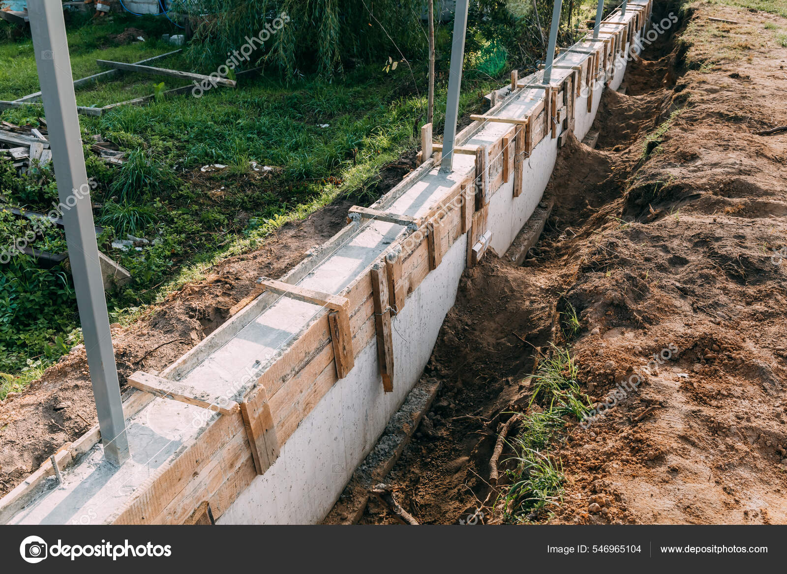 Timber formwork with metal reinforcement with pour concrete and ...