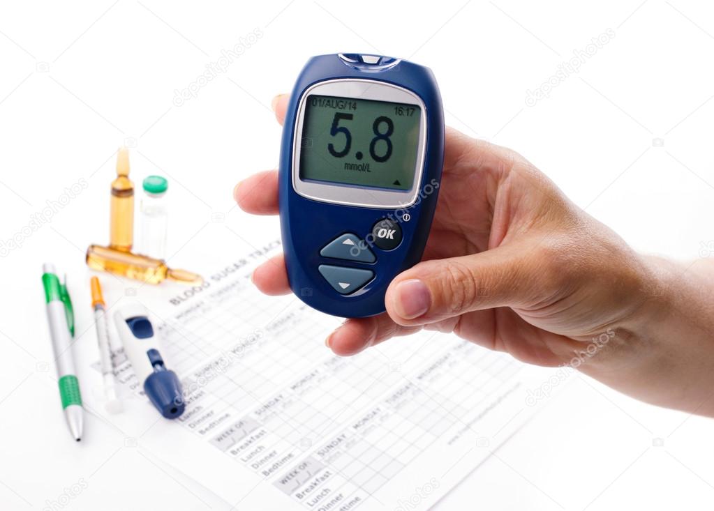 Glucometer in woman's hand Stock Photo by ©zaretskaya 51276949
