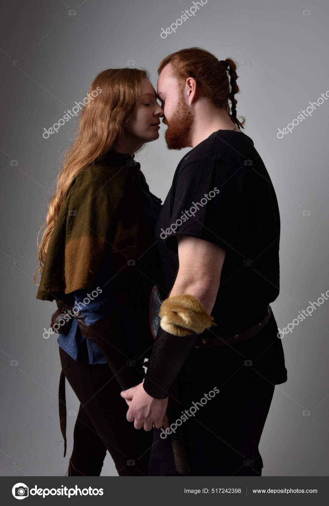Full Length Portrait Red Haired Couple Man Woman Wearing Medieval ...