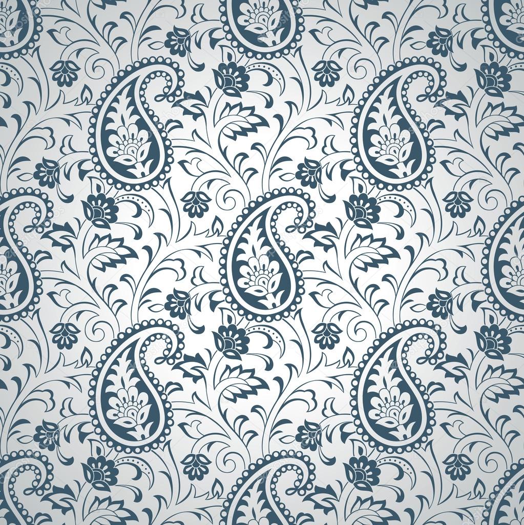 Blue And White Paisley Wallpaper