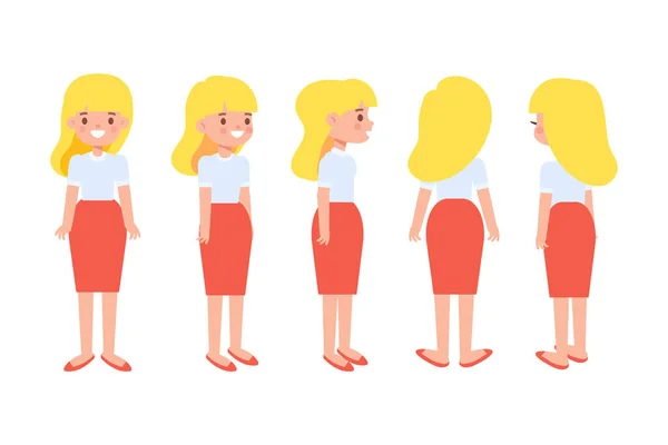 Girl Woman Front Side Back View Flat Vector Character Animation Vector ...