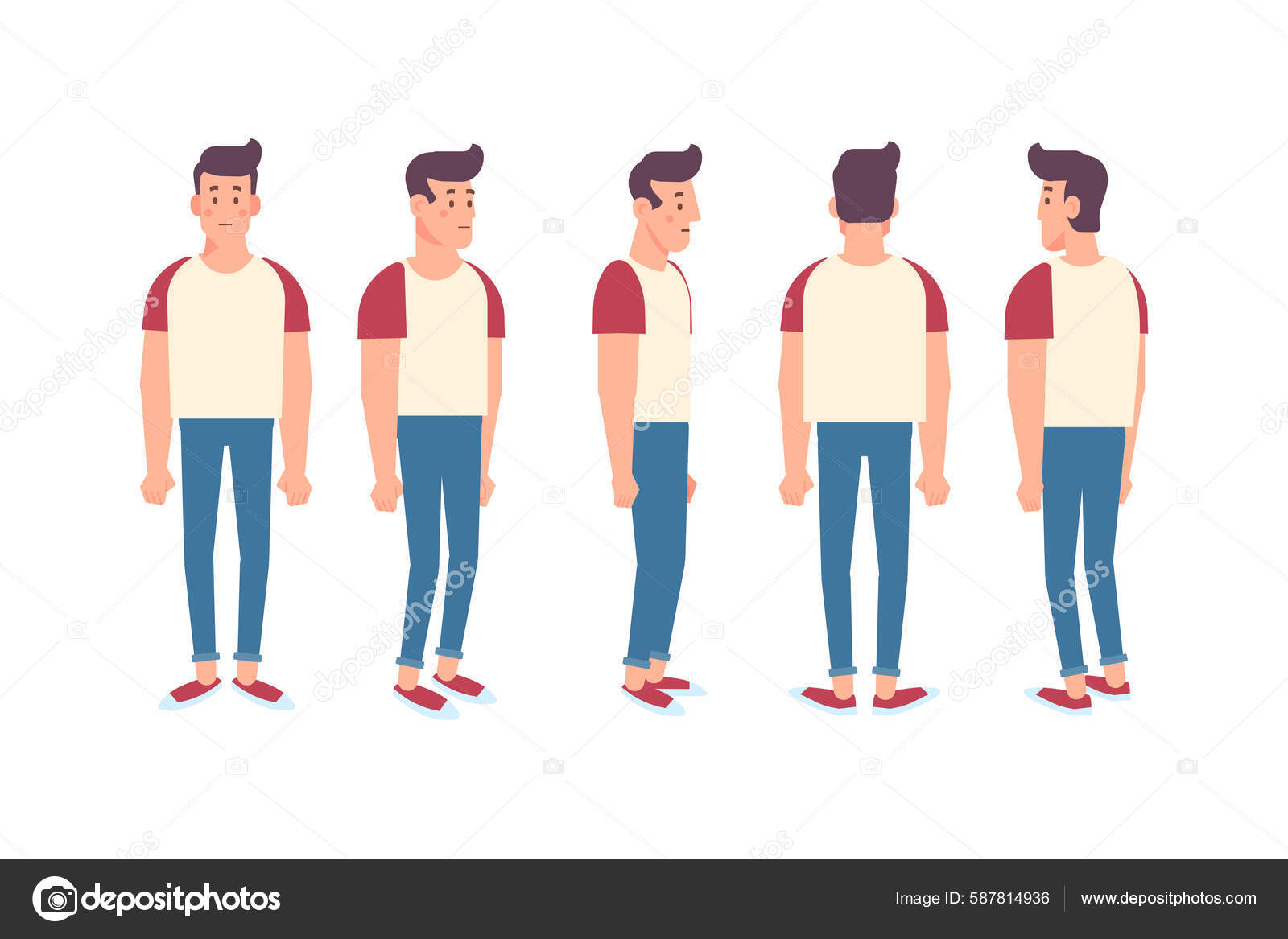 Man Male Guy Front Side Back View Flat Vector Character Stock Vektor od ...
