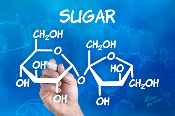 Mano con pluma dibujar la fórmula química del azúcar 2024