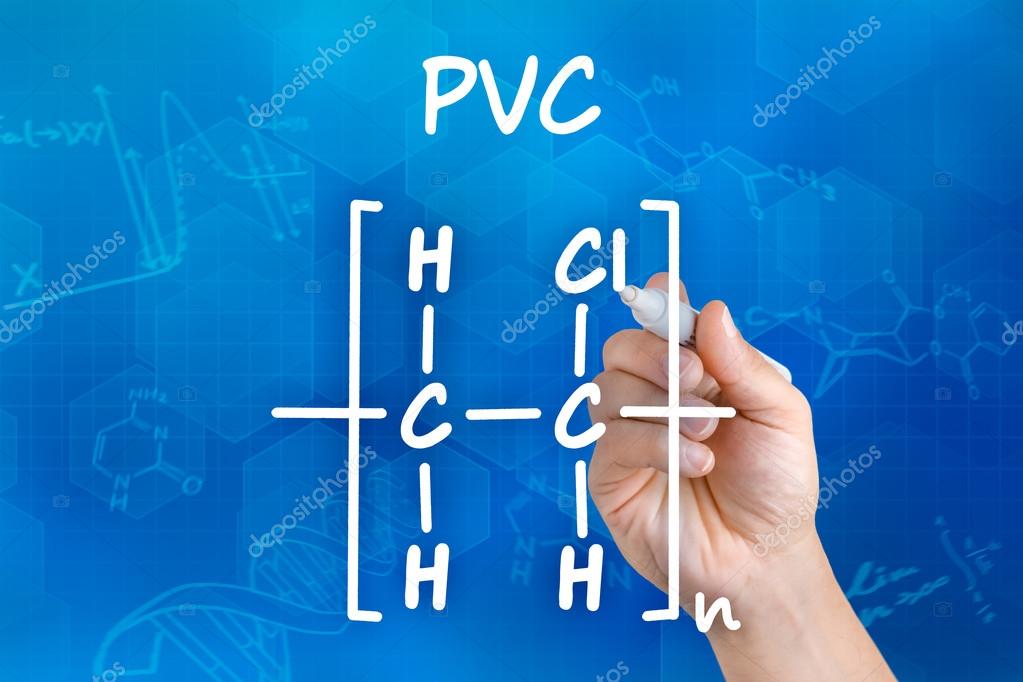 Hand with pen drawing the chemical formula of PVC — Stock Photo ...