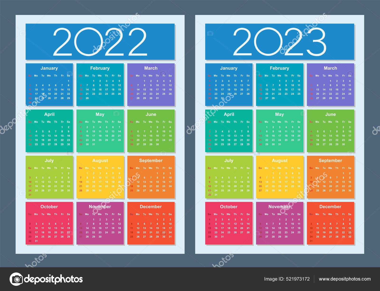 Colorful Calendar 2022 2023 Years Week Starts Sunday Vertical Calendar ...