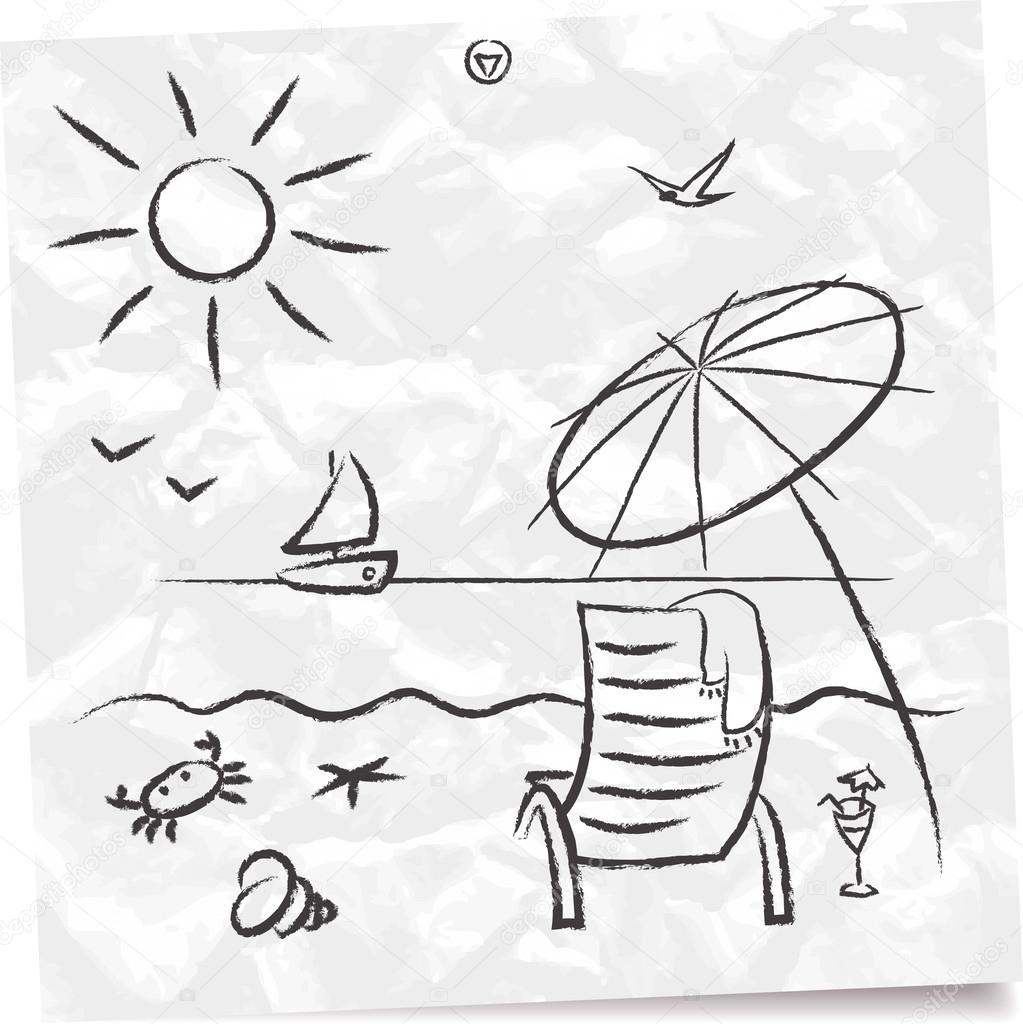 Strand-Skizze — Stockvektor © blablalena #33539311