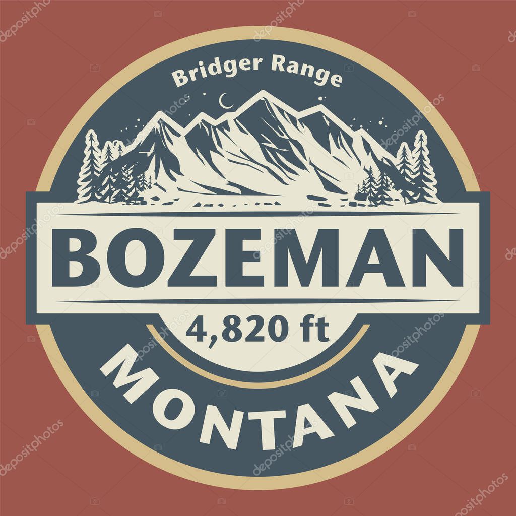 Sello o emblema abstracto con el nombre de Bozeman, Montana, ilustraci ...