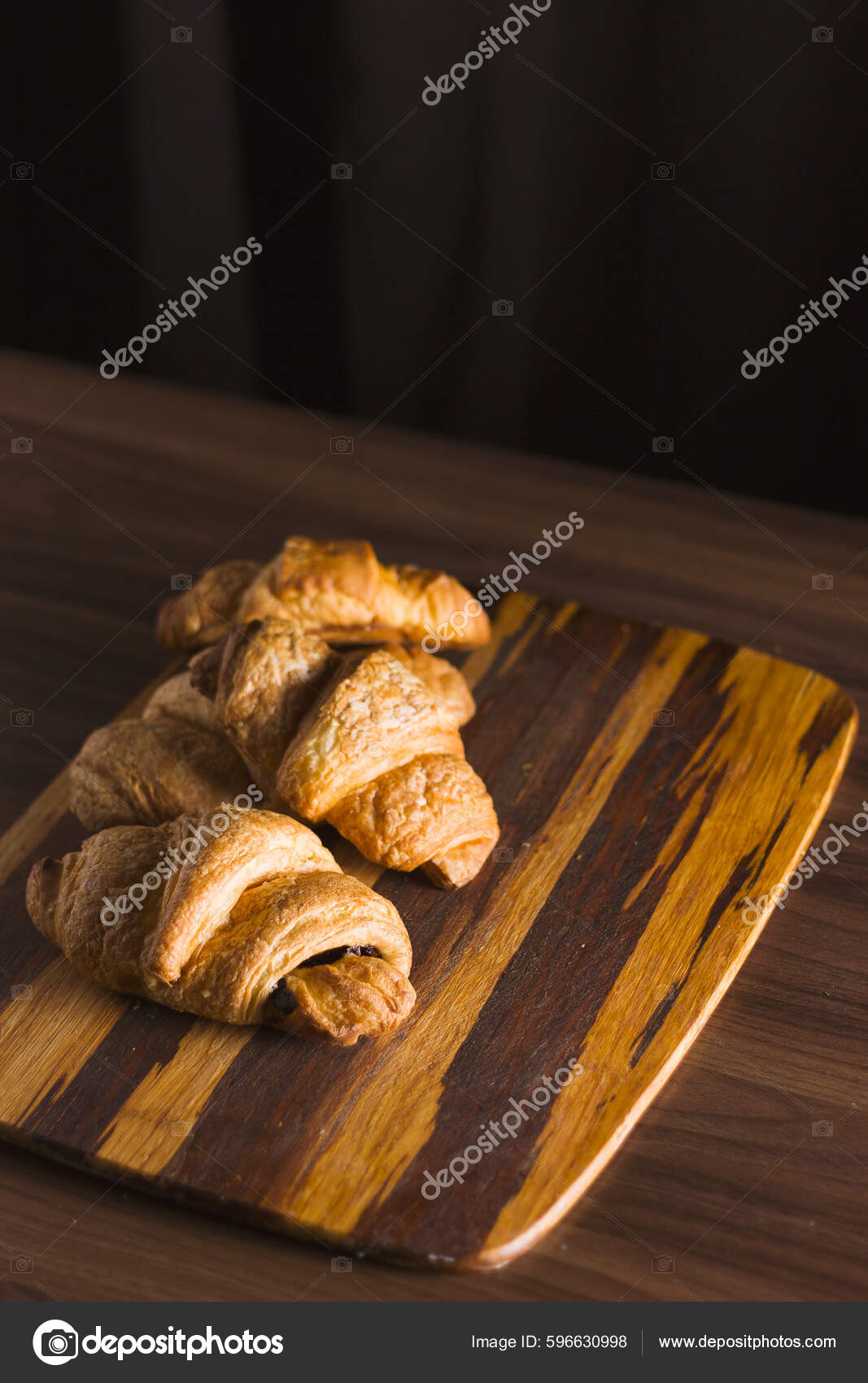 Baked Fresh Croissants Chocolate Kitchen Interior Wooden Dividing Board ...