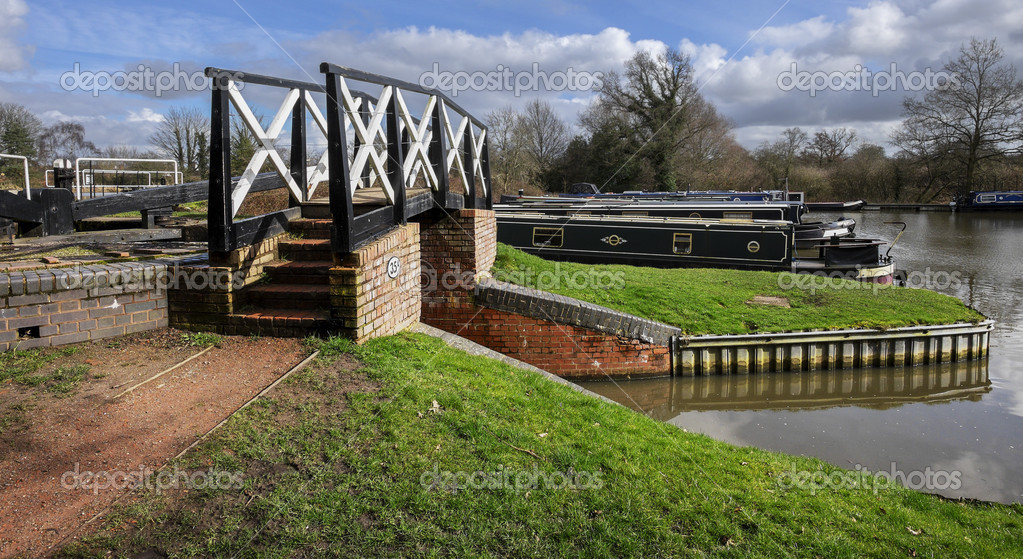 Lock gate on a canal on the inland waterways network of navigable ...