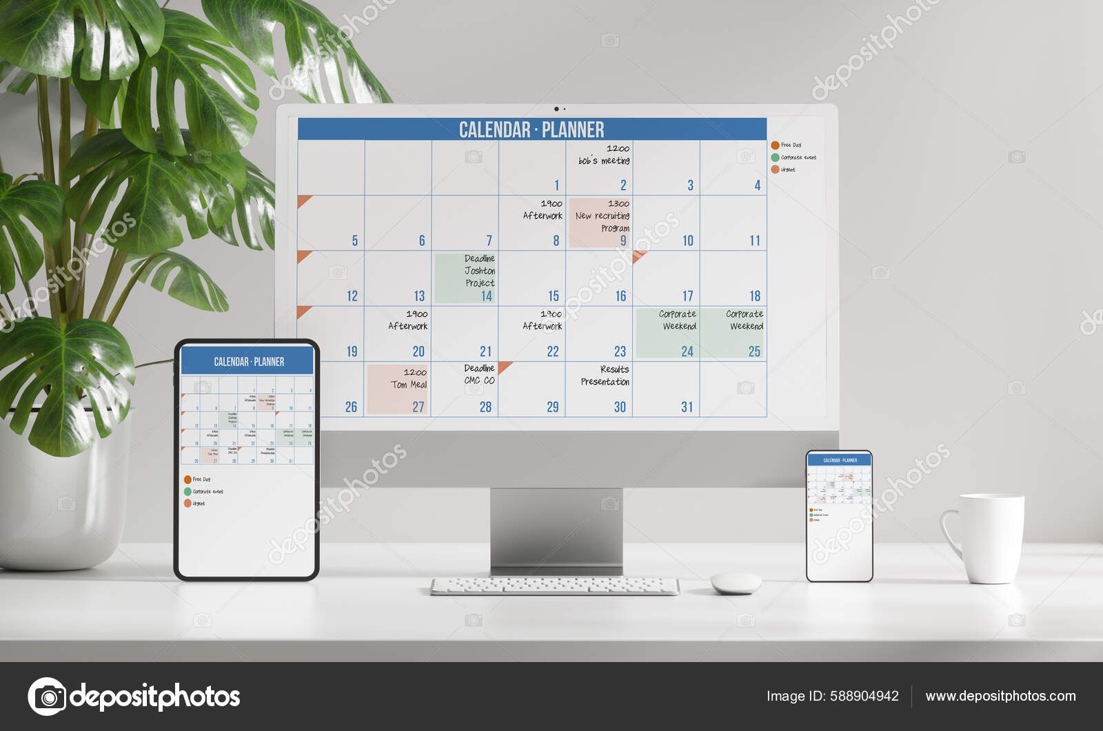 White Desktop Calendar Screen Devices Rendering — Stock Photo ...