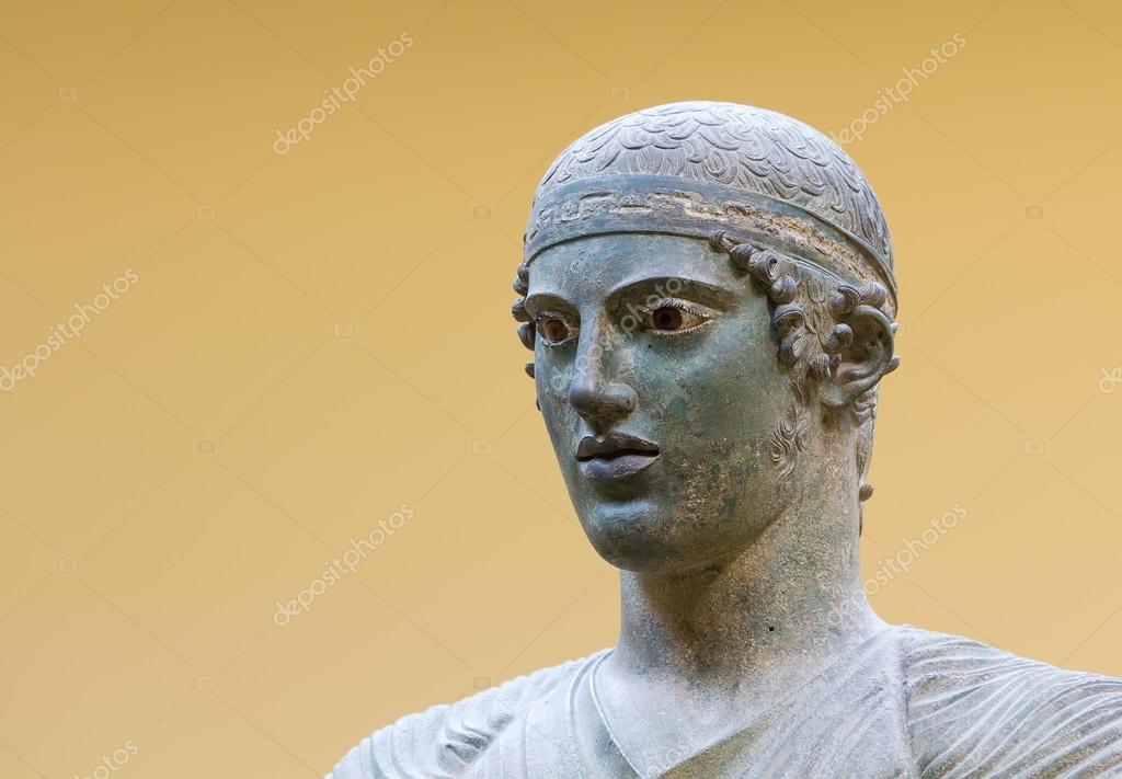 Charioteer of Delphi statue, close up head detail Stock Photo by ...