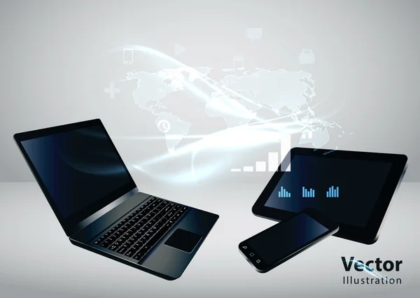 Modern communication technology illustration with mobile phone a Stock ...