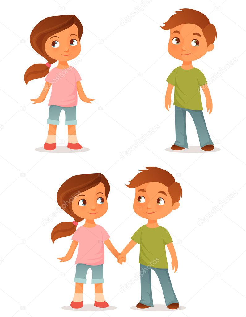 cute dibujos animados para niños, un hermano y una hermana o amiguitos ...