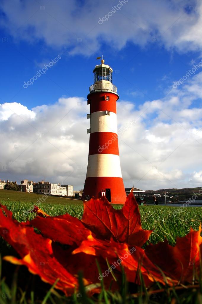 Plymouth Lighthouse with autumn leaves in England Stock Photo by ©samot ...