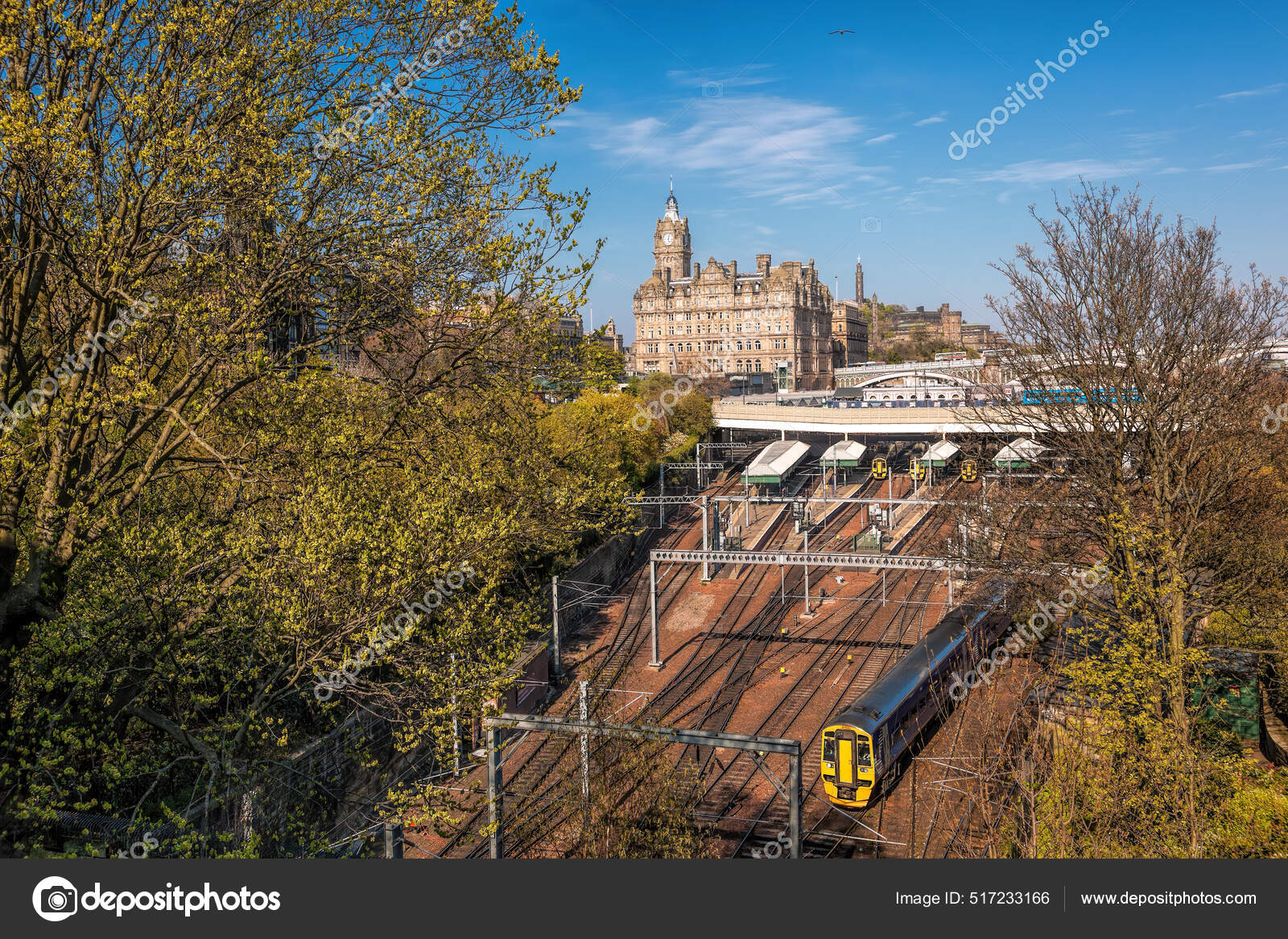 Edinburgh Waverley Railway Station Trains Clock Tower Building Scotland ...