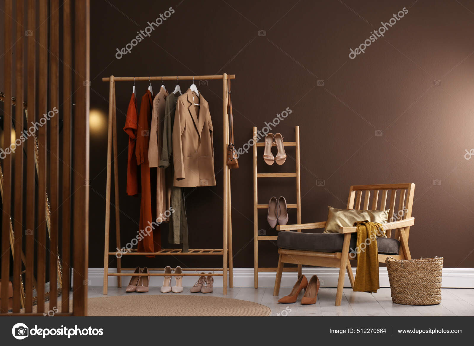 Modern Dressing Room Interior Clothing Rack Comfortable Armchair ...