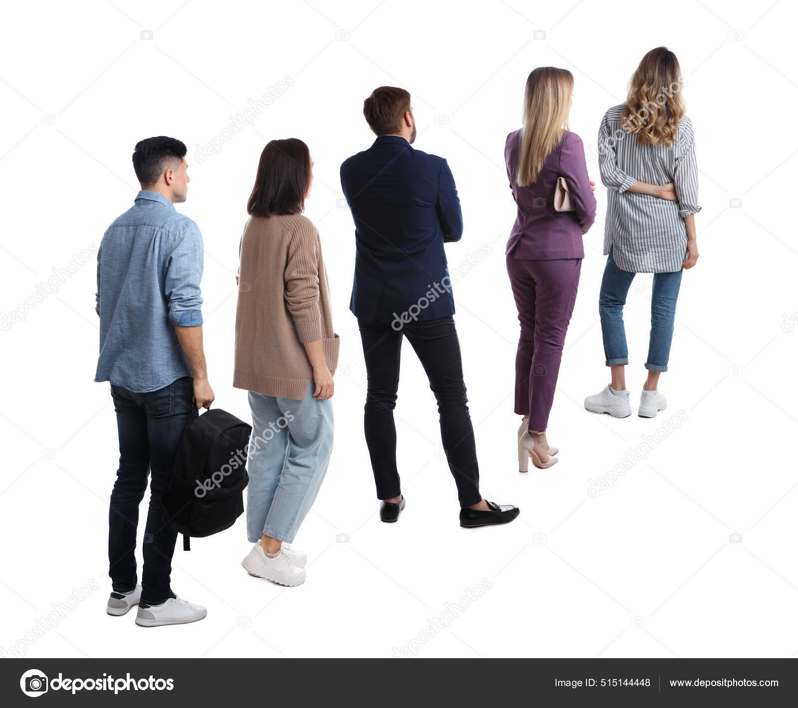 People Waiting Queue White Background Back View — Stock Photo © NewAfrica #515144448