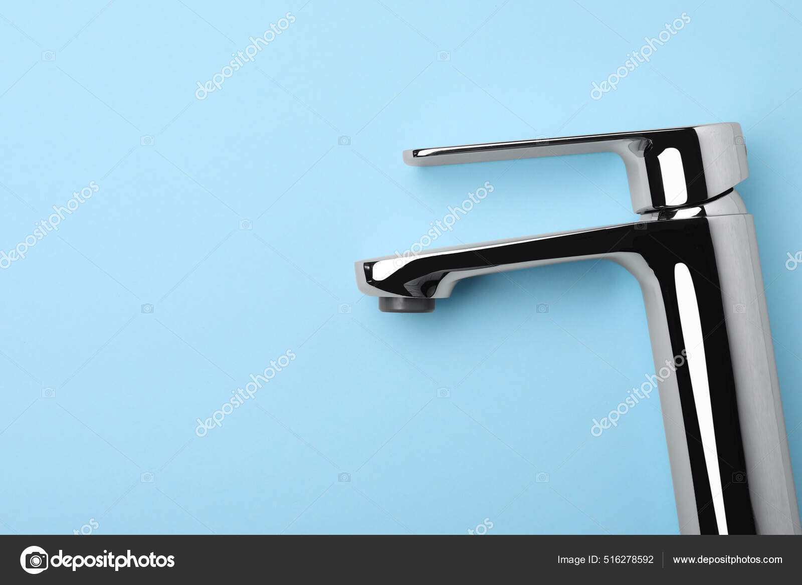 Single Handle Water Tap Light Blue Background Top View Space — Stock ...